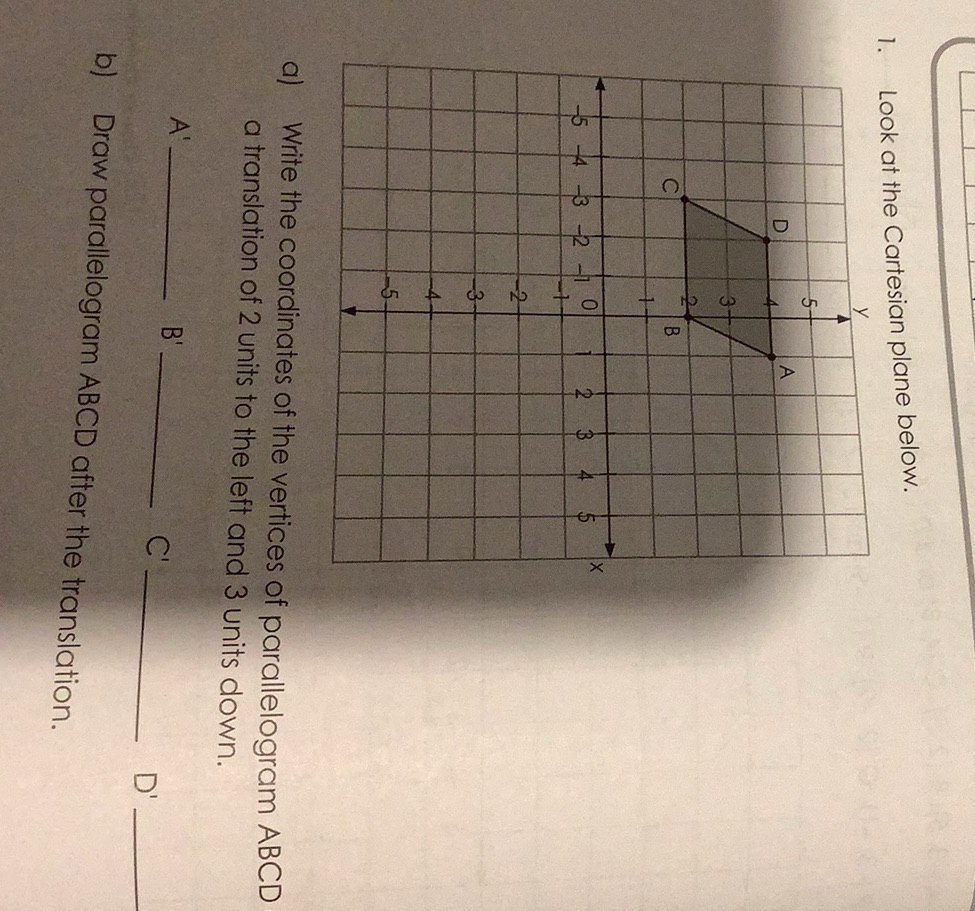 1. Look at the Cartesian plane below. a) | StudyX