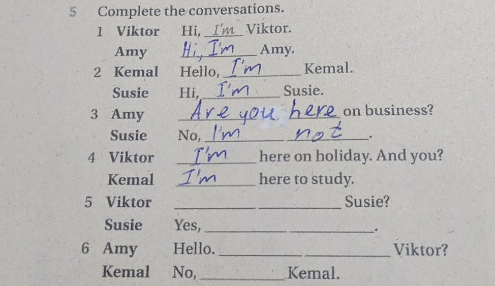 5 Complete the conversations. 1 Viktor Hi, | StudyX