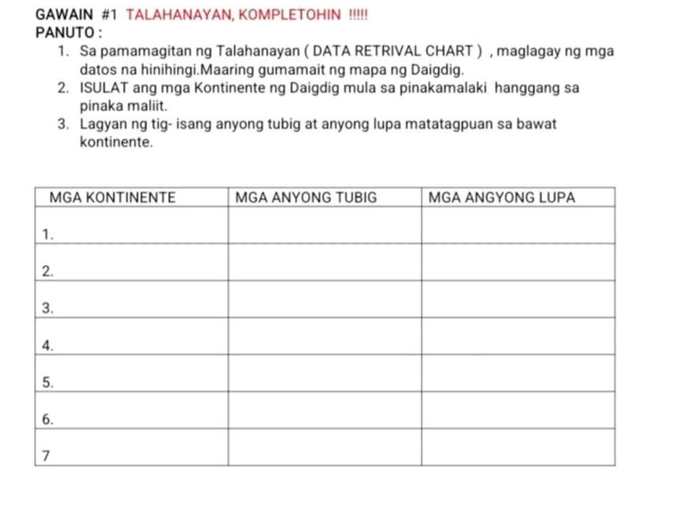 Sa pamamagitan ng Talahanayan (DATA RETRIVAL | StudyX