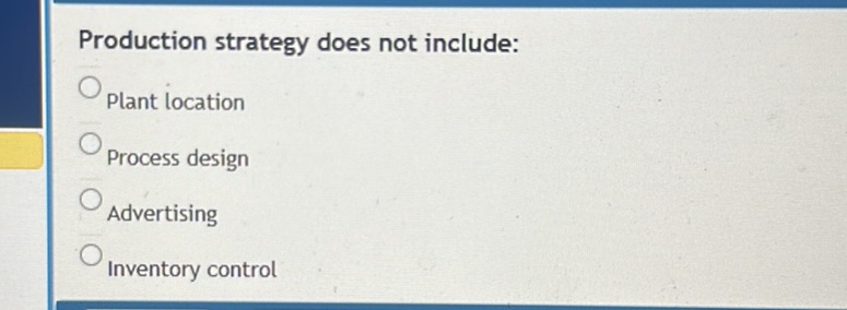 Production strategy does not include: Plant | StudyX