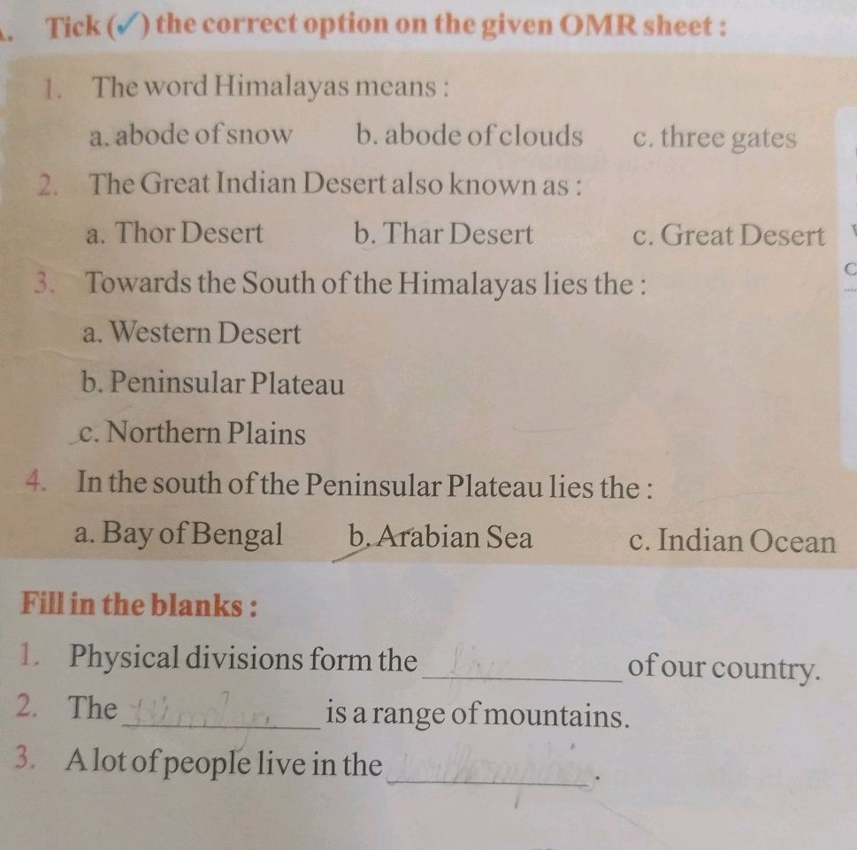 1. The word Himalayas means: a. abode of | StudyX