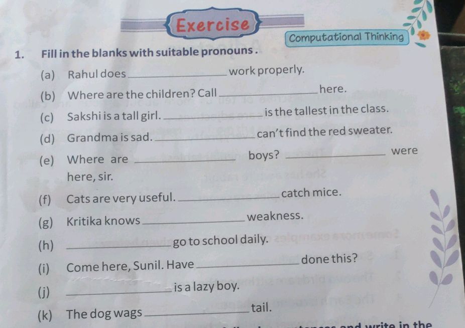 1. Fill in the blanks with suitable | StudyX