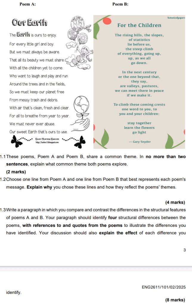 Poem A: Our Earth The Earth is ours to | StudyX