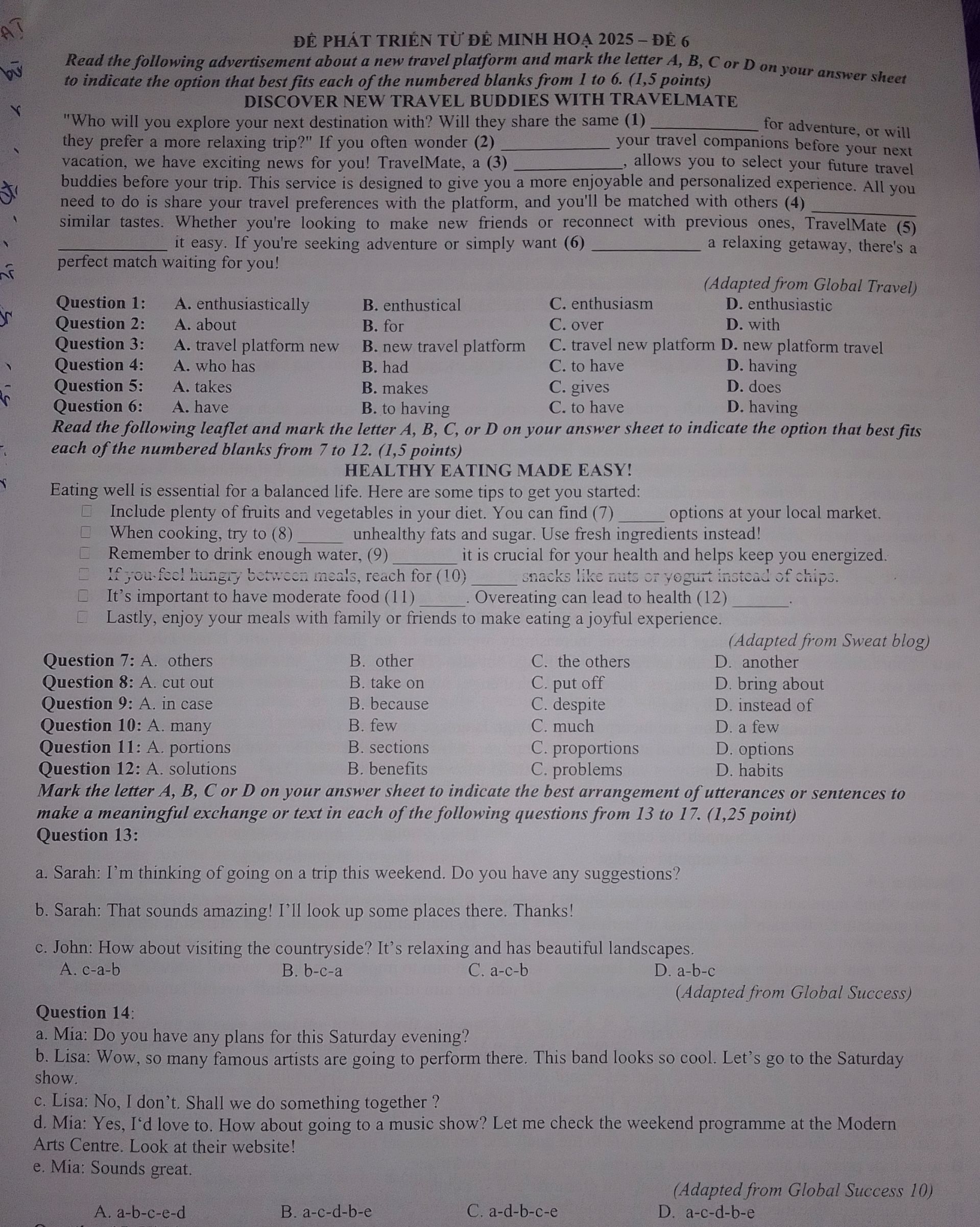 Question 1: A. enthusiastically B. | StudyX