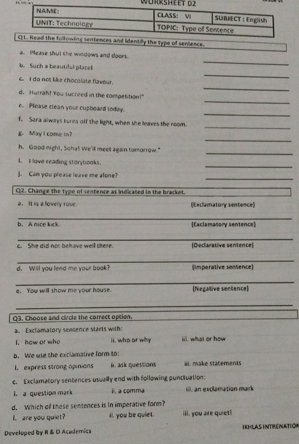 Q1. Read the following sentences and | StudyX