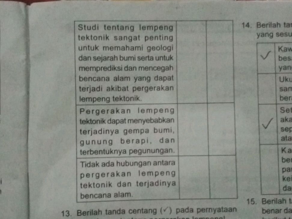 13. Berilah tanda centang ( ) pada | StudyX