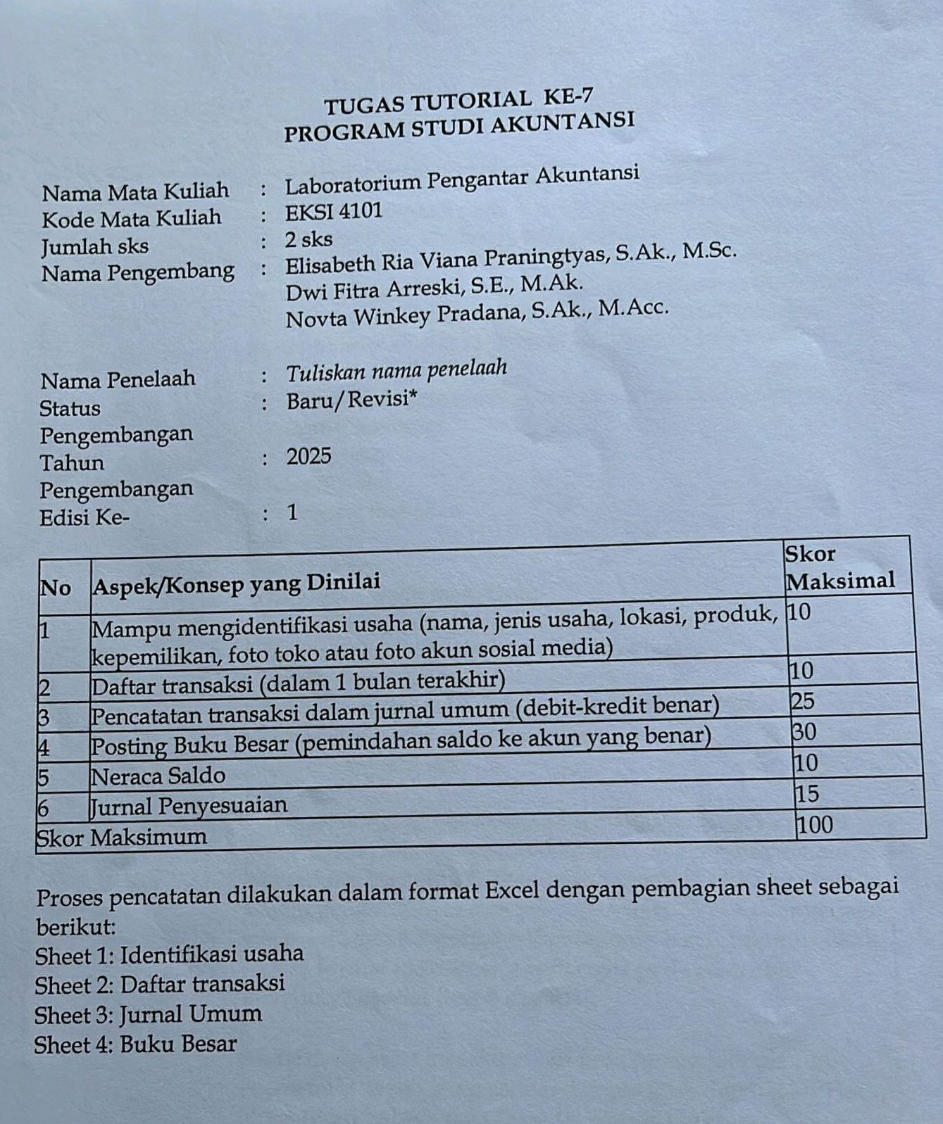 TUGAS TUTORIAL KE-7 PROGRAM STUDI AKUNTANSI | StudyX