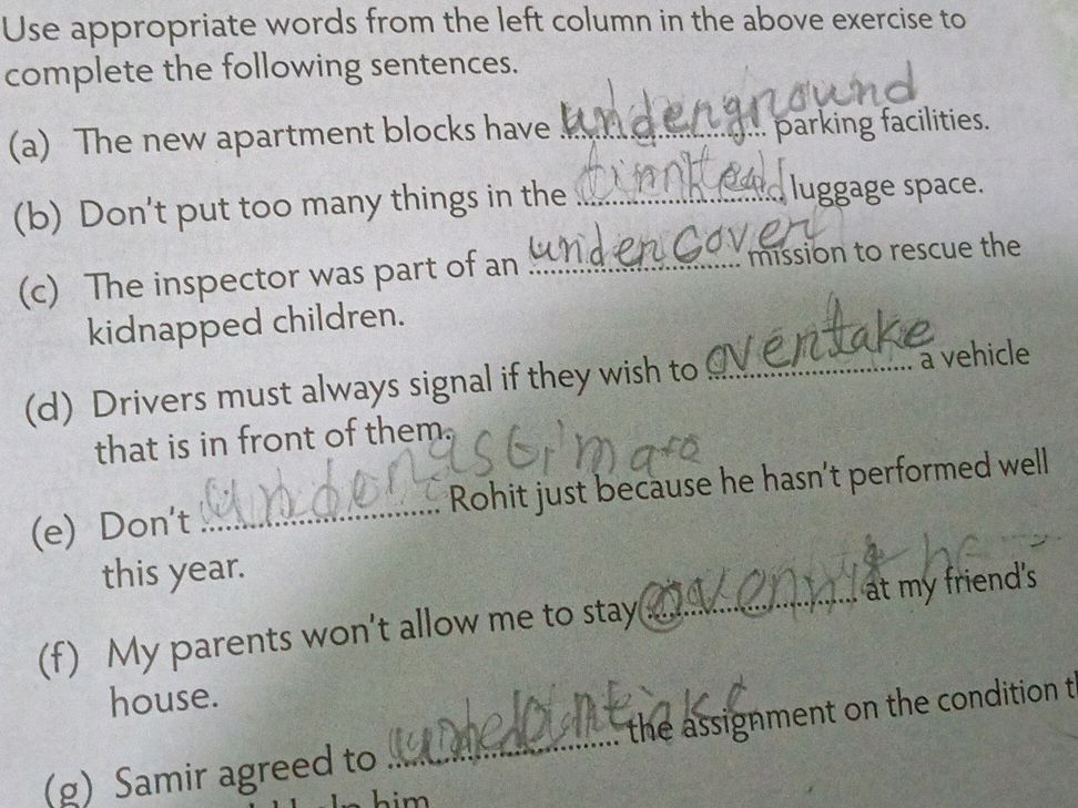 Use appropriate words from the left column | StudyX