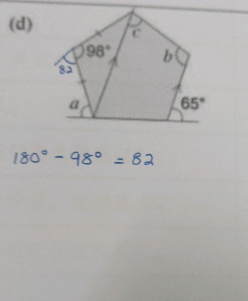 (d) Diagram with angles labeled: 98°, 82°, | StudyX