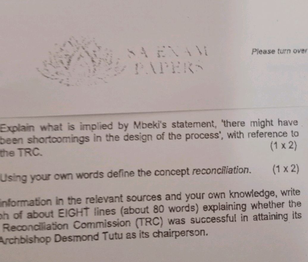 Explain what is implied by Mbeki's | StudyX