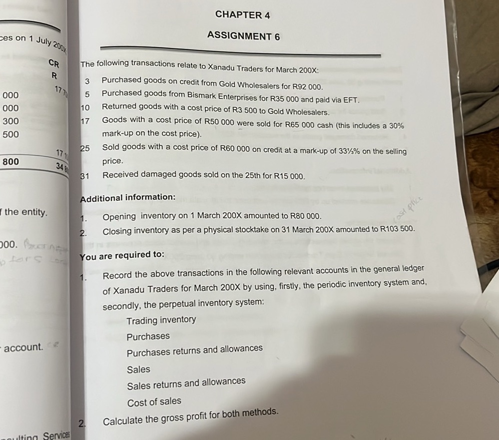 The following transactions relate to Xanadu | StudyX