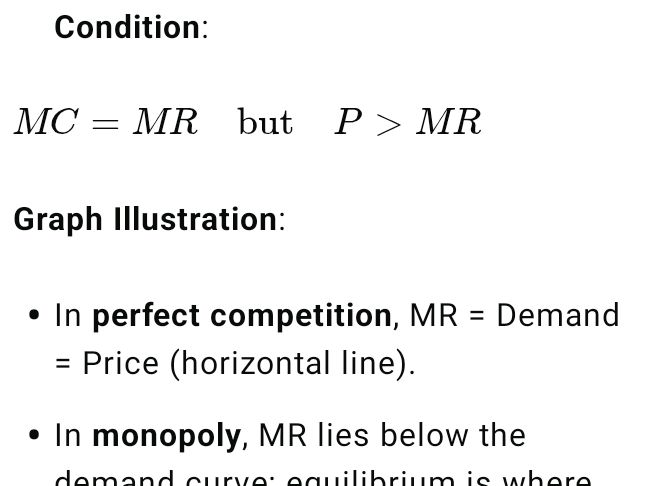 Condition: $MC = MR$ but $P > MR$ Graph