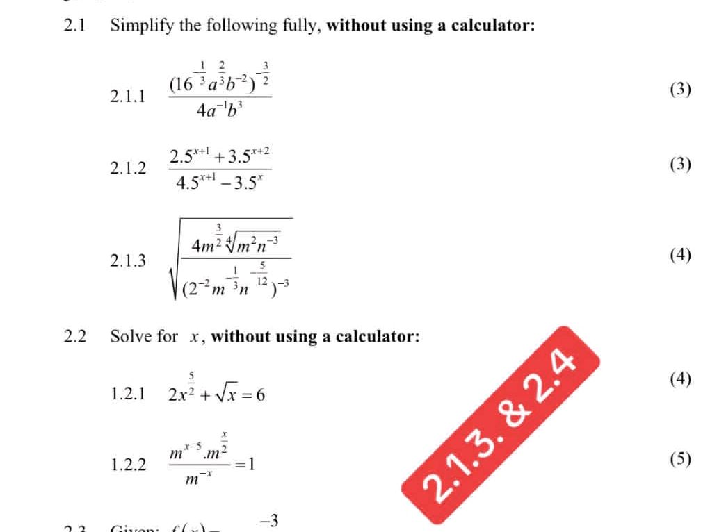 2.1 Simplify the following fully, without | StudyX