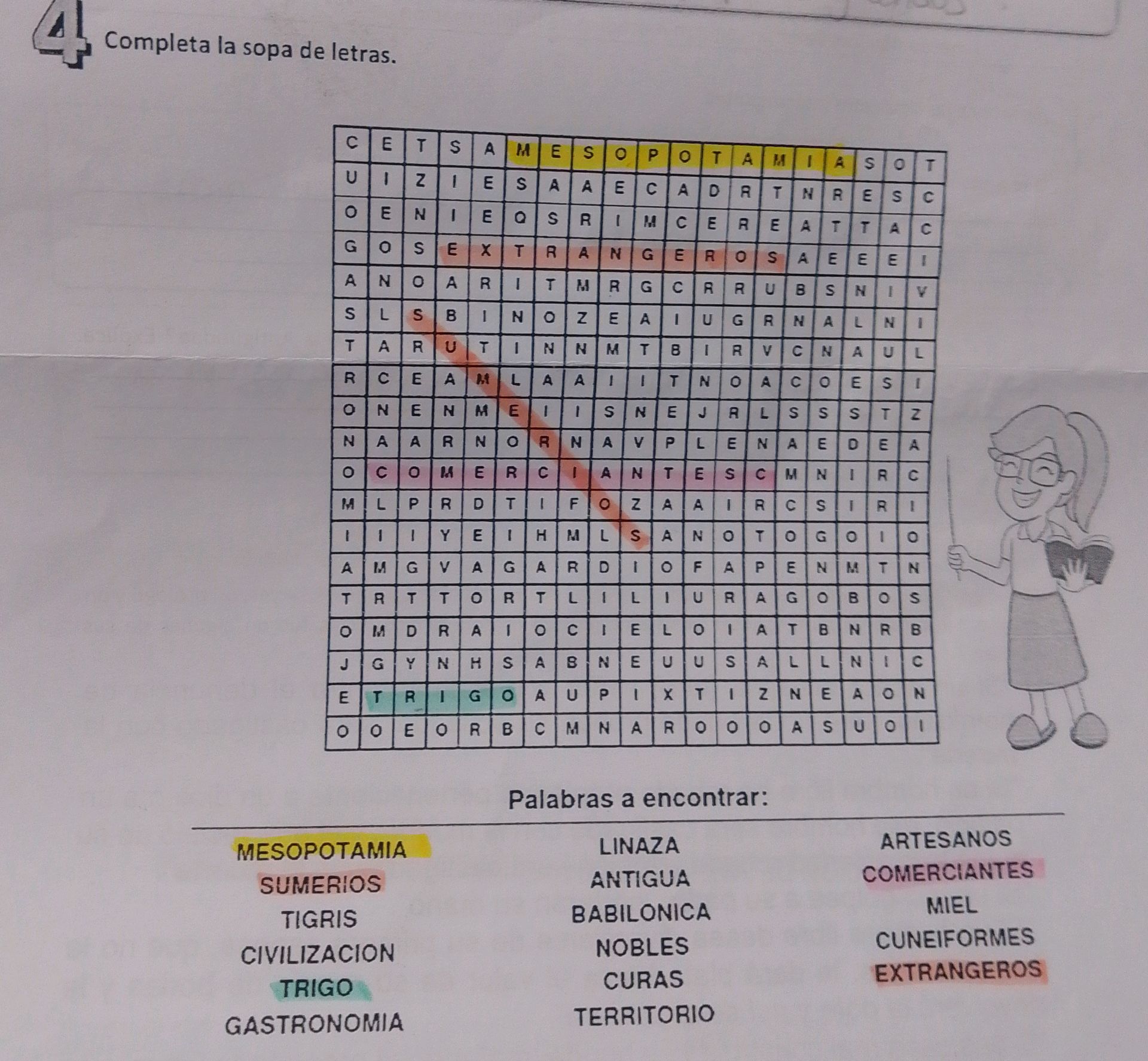 Completa la sopa de letras. MESOPOTAMIA | StudyX