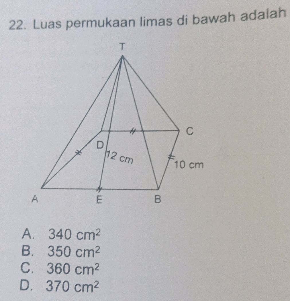 22. Luas permukaan limas di bawah adalah | StudyX