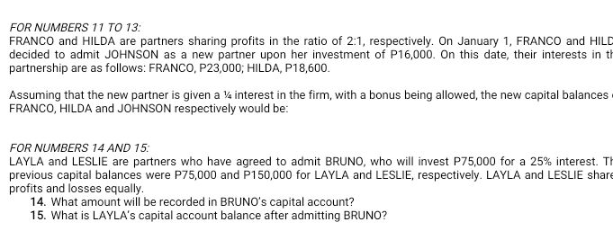 FOR NUMBERS 11 TO 13: FRANCO and HILDA are | StudyX