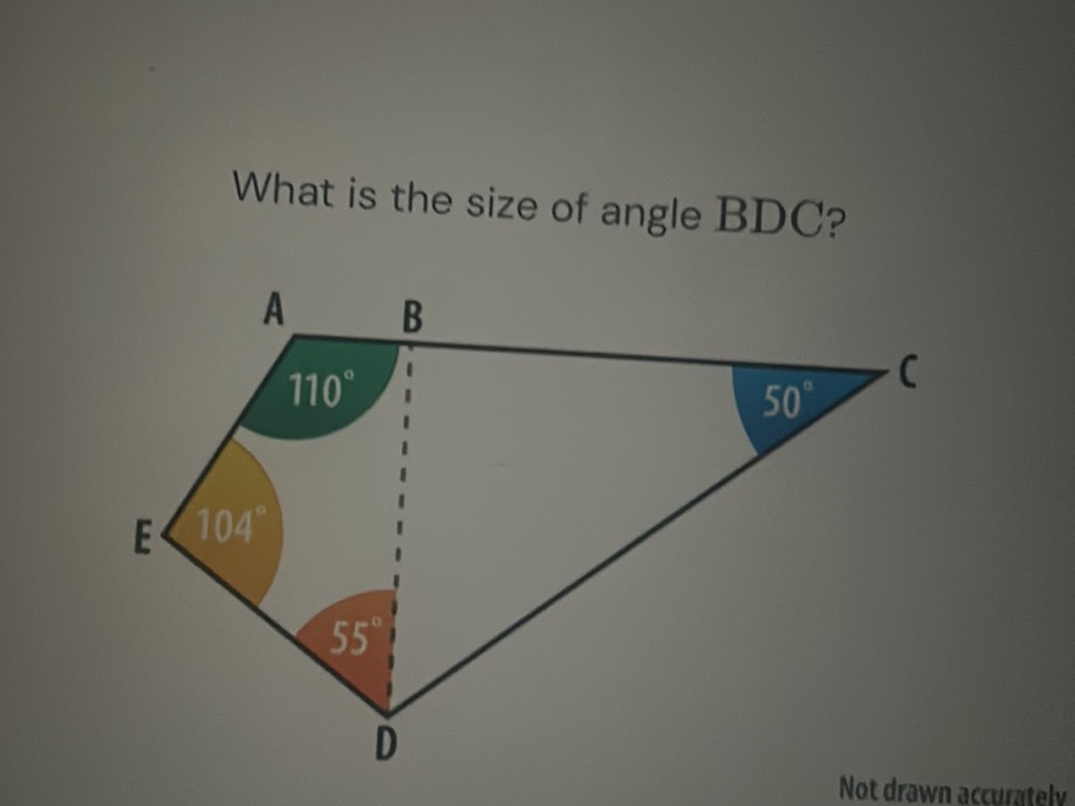 What is the size of angle BDC? The image | StudyX