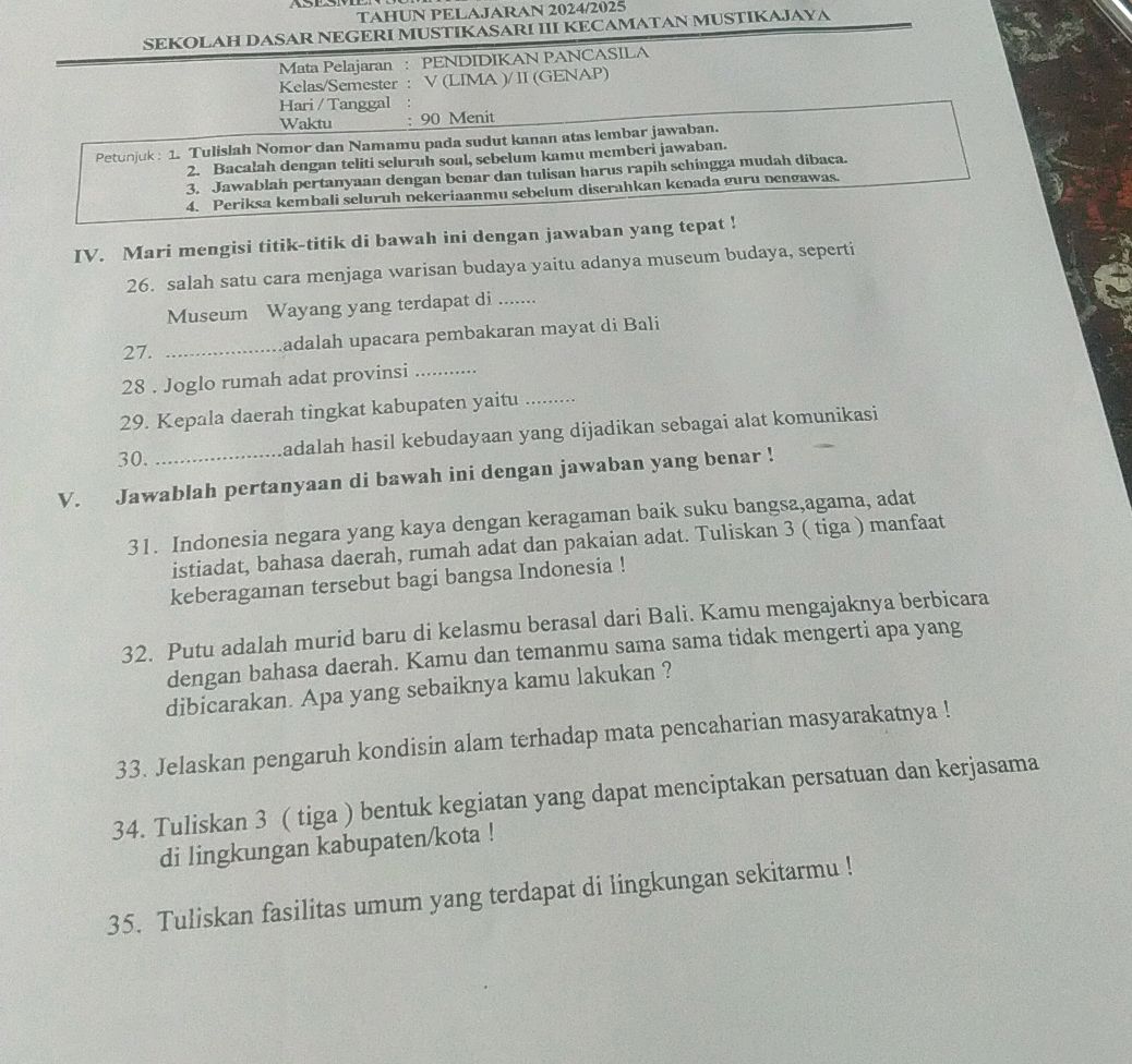 IV. Mari mengisi titik-titik di bawah ini | StudyX