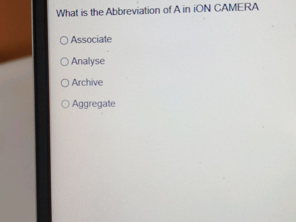 What is the Abbreviation of A in iON CAMERA? | StudyX