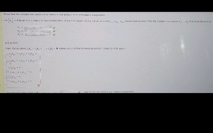 Prove that the nonzero row vectors of a | StudyX