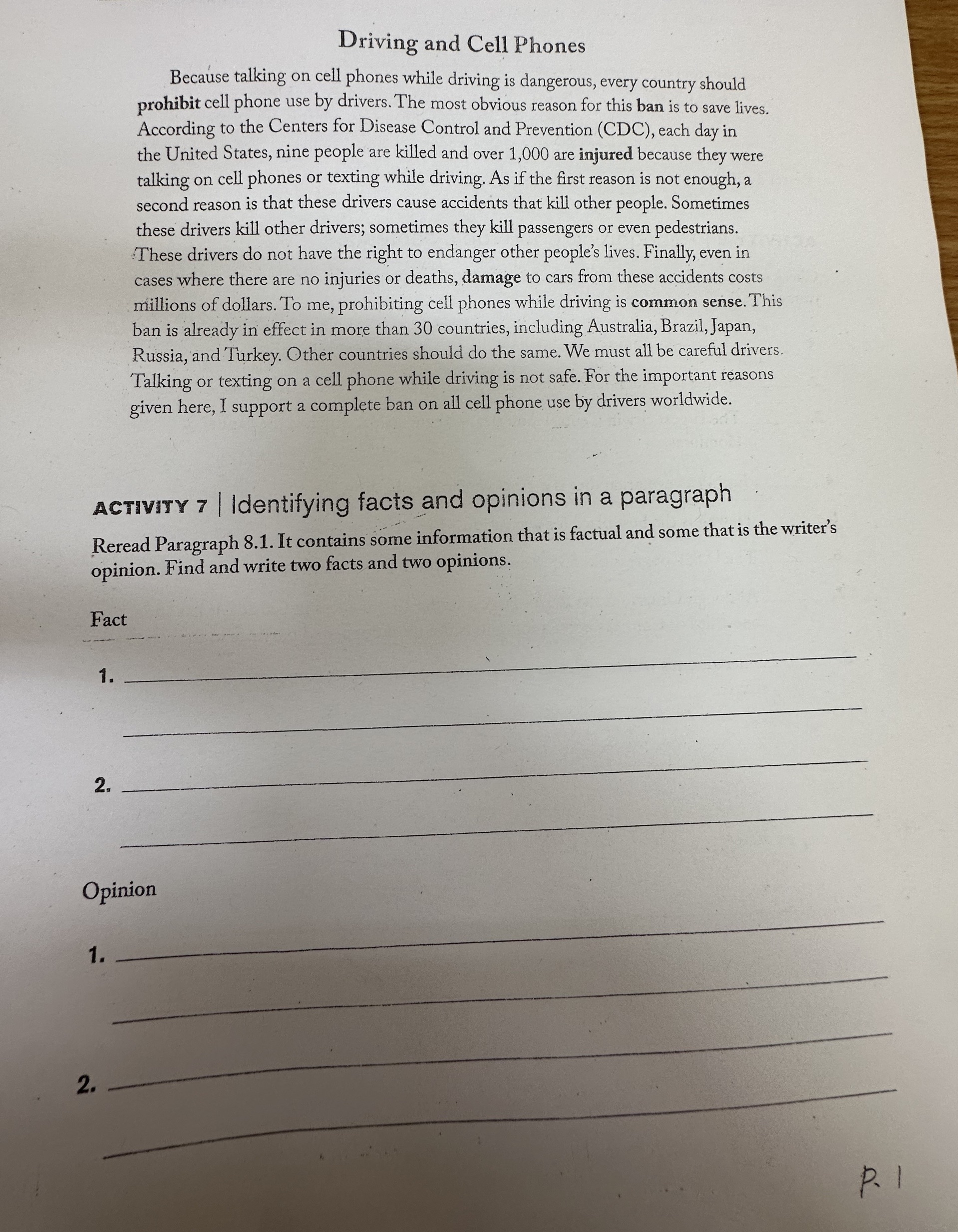 ACTIVITY 7 | Identifying facts and opinions | StudyX