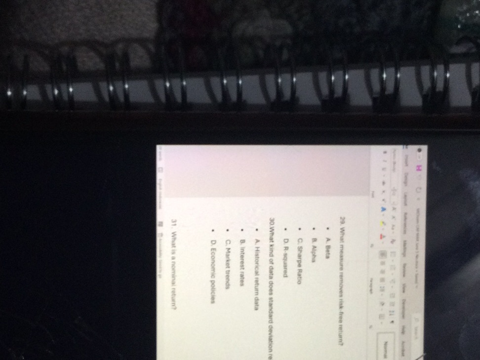 29. What measure removes risk-free return? | StudyX