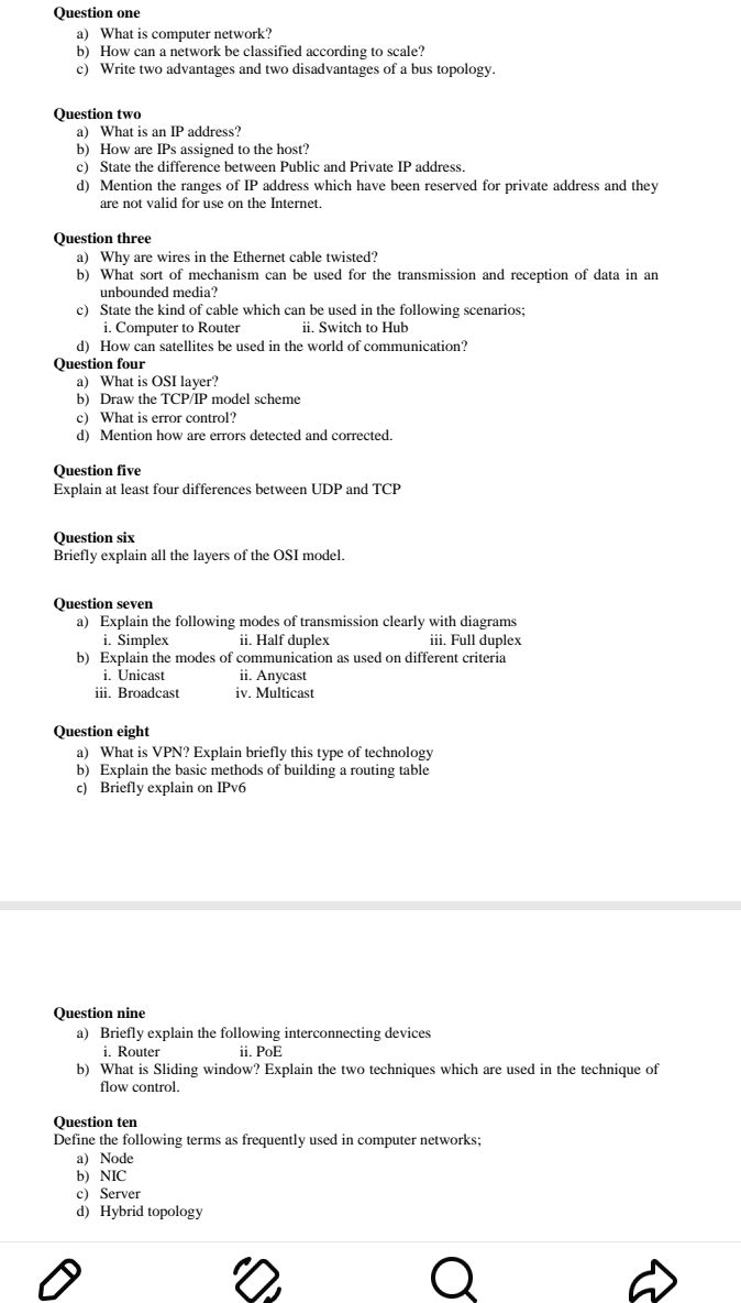 Question one a) What is computer network? b) | StudyX