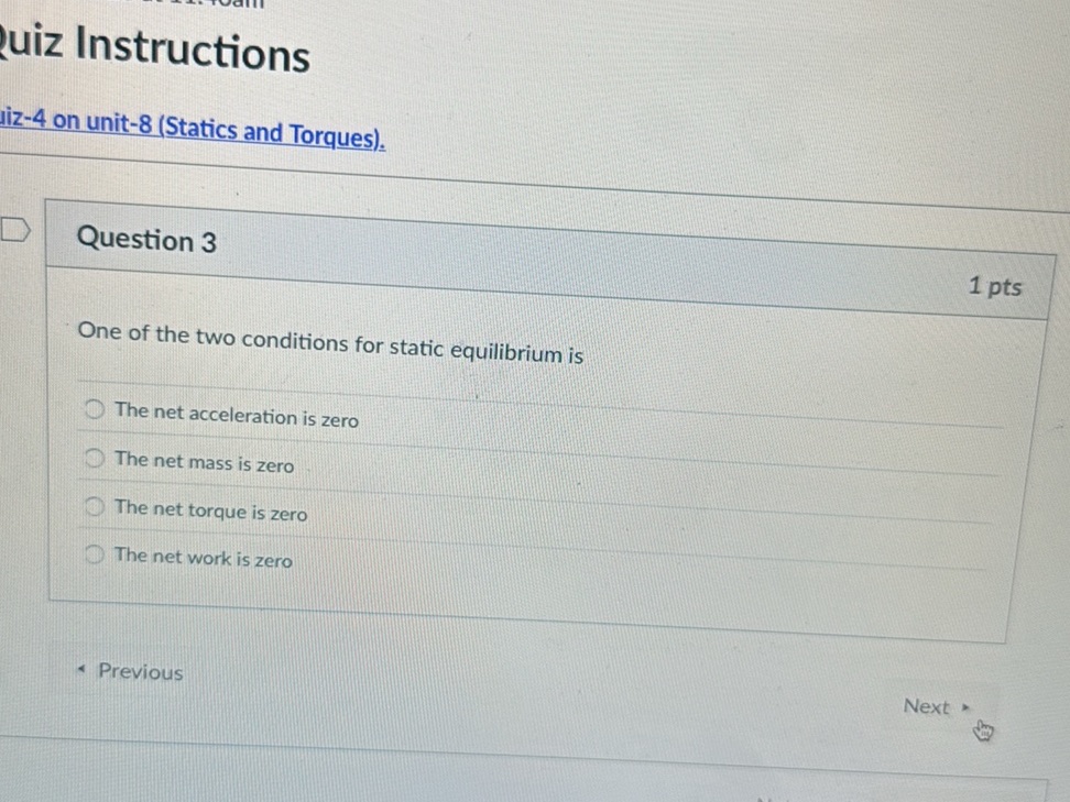 One of the two conditions for static | StudyX