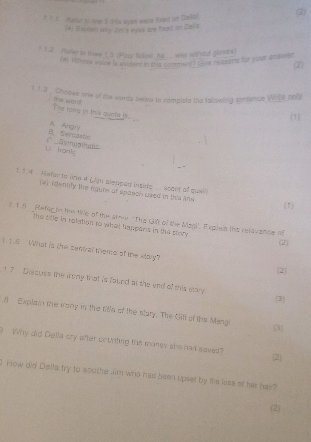 1.1.1 Refer to line 5 (His eyes were fixed | StudyX