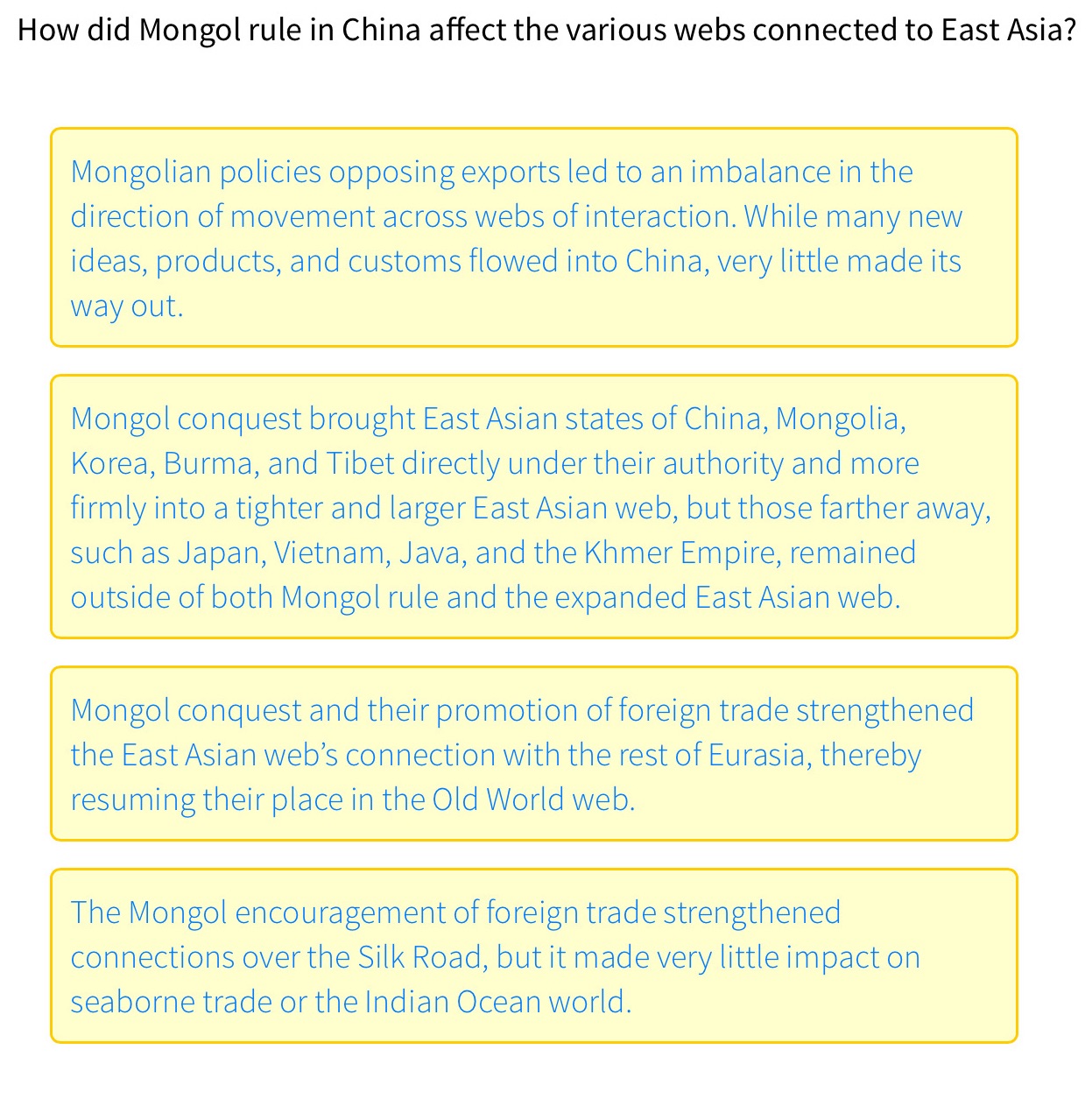 How did Mongol rule in China affect the | StudyX