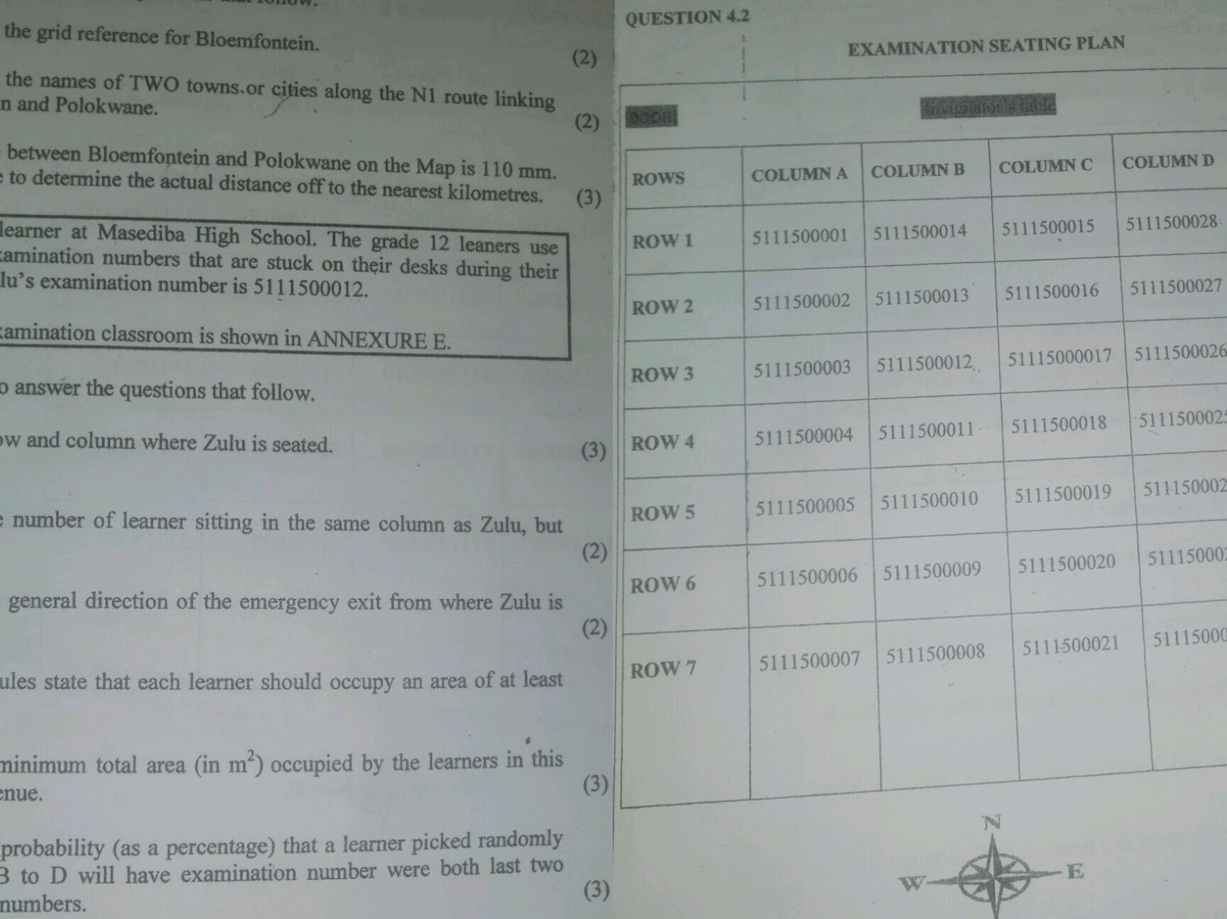 QUESTION 4.2 EXAMINATION SEATING PLAN | | StudyX