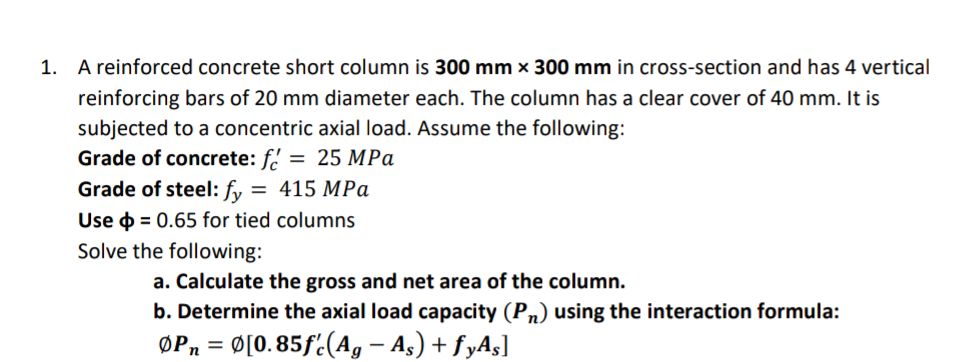 1. A reinforced concrete short column is 300 | StudyX