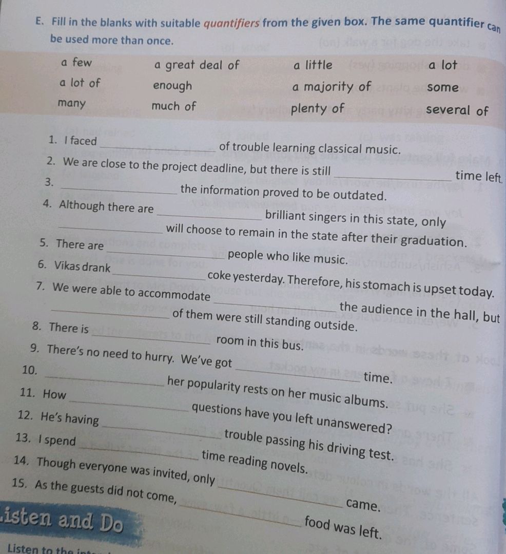 E. Fill in the blanks with suitable | StudyX
