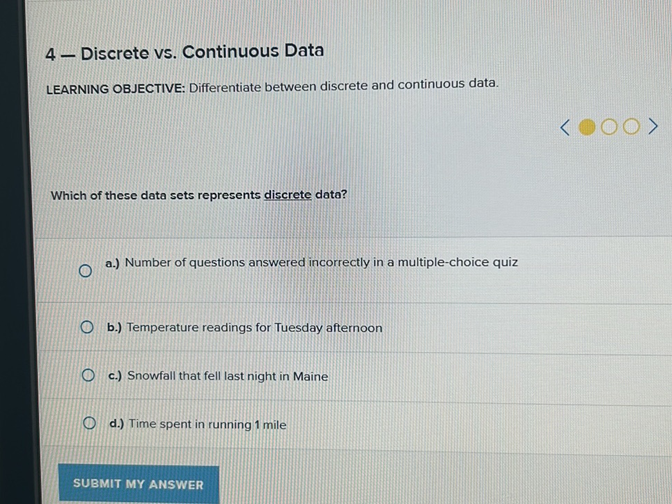 Which of these data sets represents discrete | StudyX
