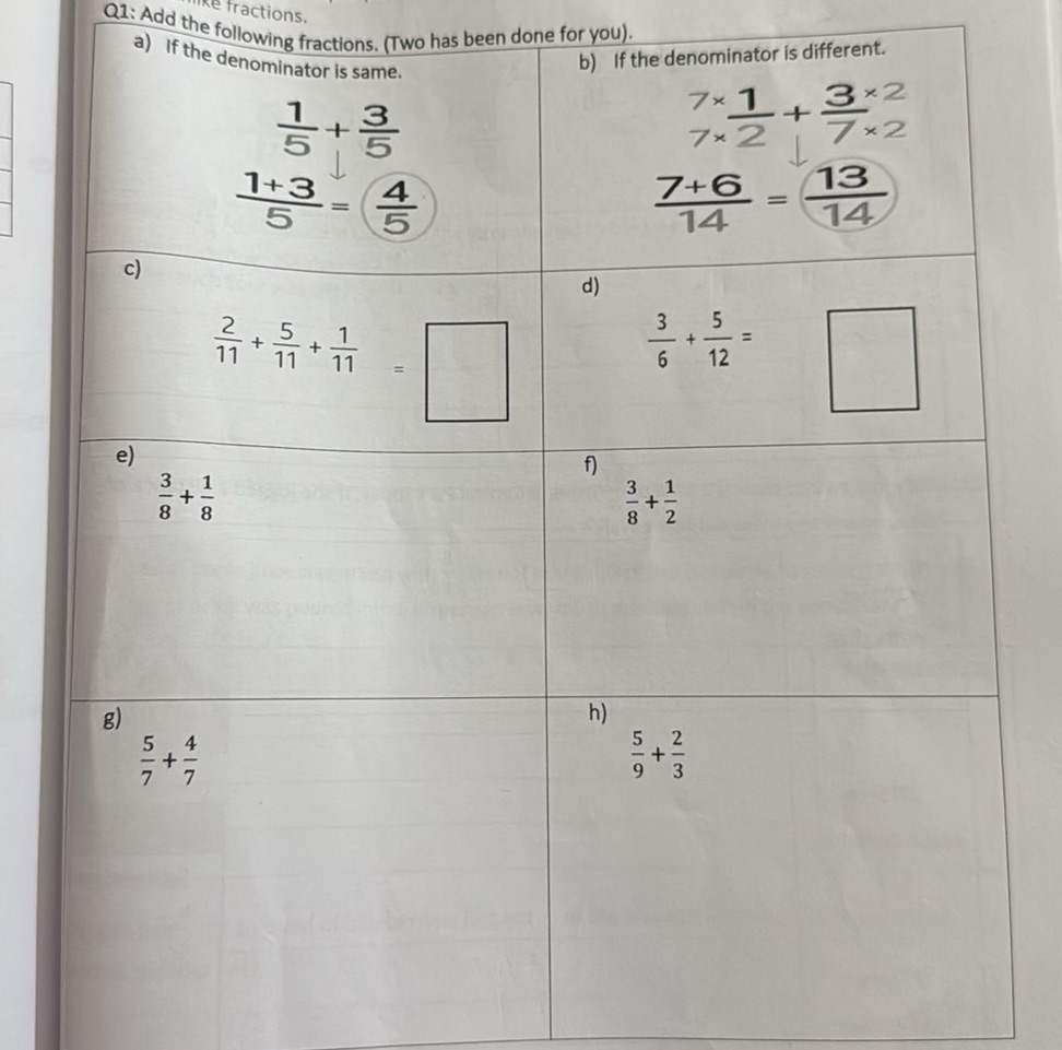 Q1: Add the following fractions. (Two has | StudyX