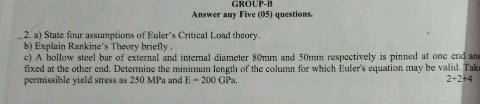 2. a) State four assumptions of Euler's | StudyX