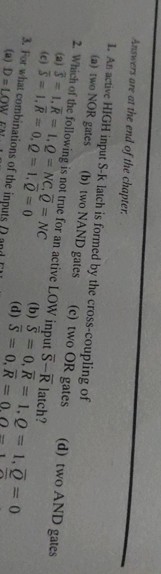 1. An active HIGH input S-k latch is formed | StudyX