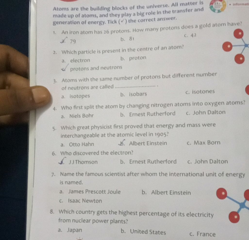 Atoms are the building blocks of the | StudyX