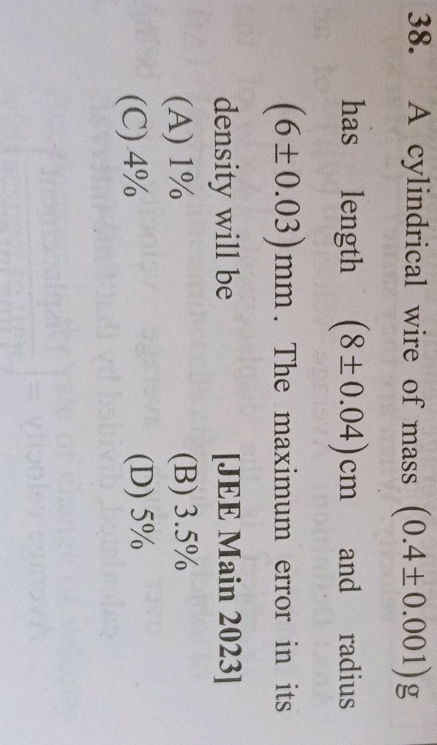38. A cylindrical wire of mass $(0.4 | StudyX