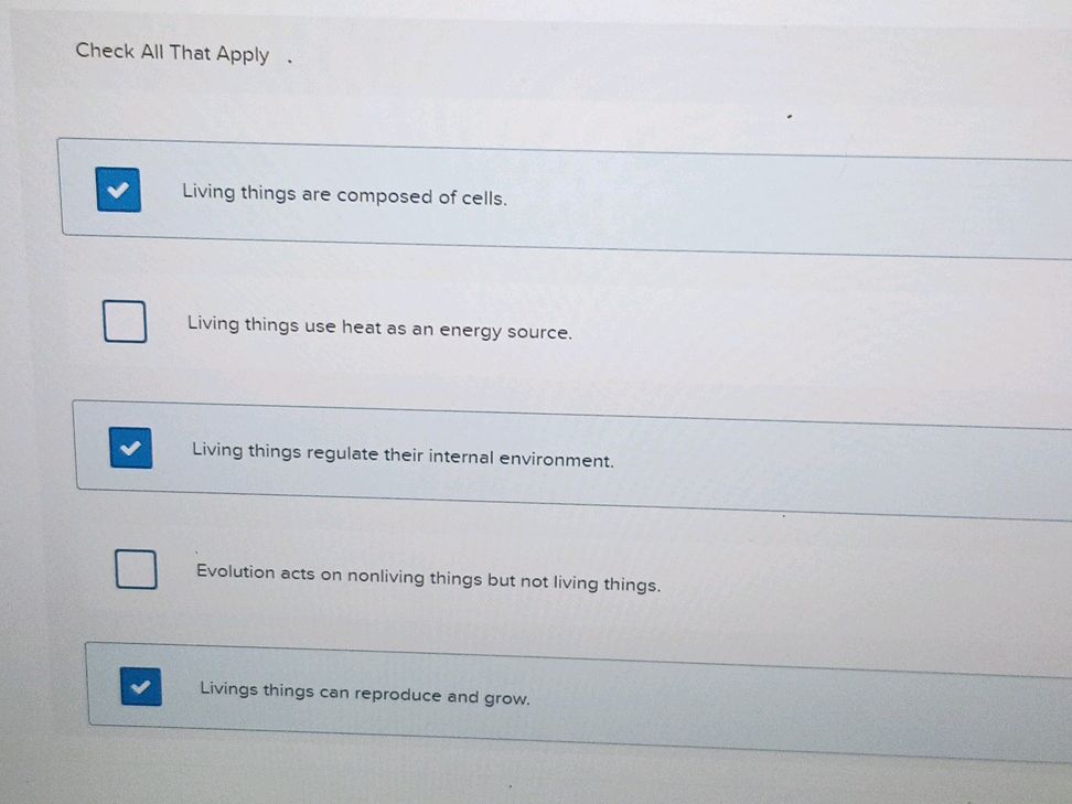 Check All That Apply. Living things are | StudyX