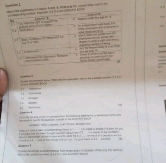 Question 2 Match the statements in Column A | StudyX