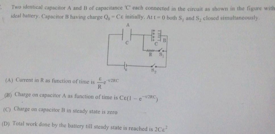 Two identical capacitor A and B of | StudyX