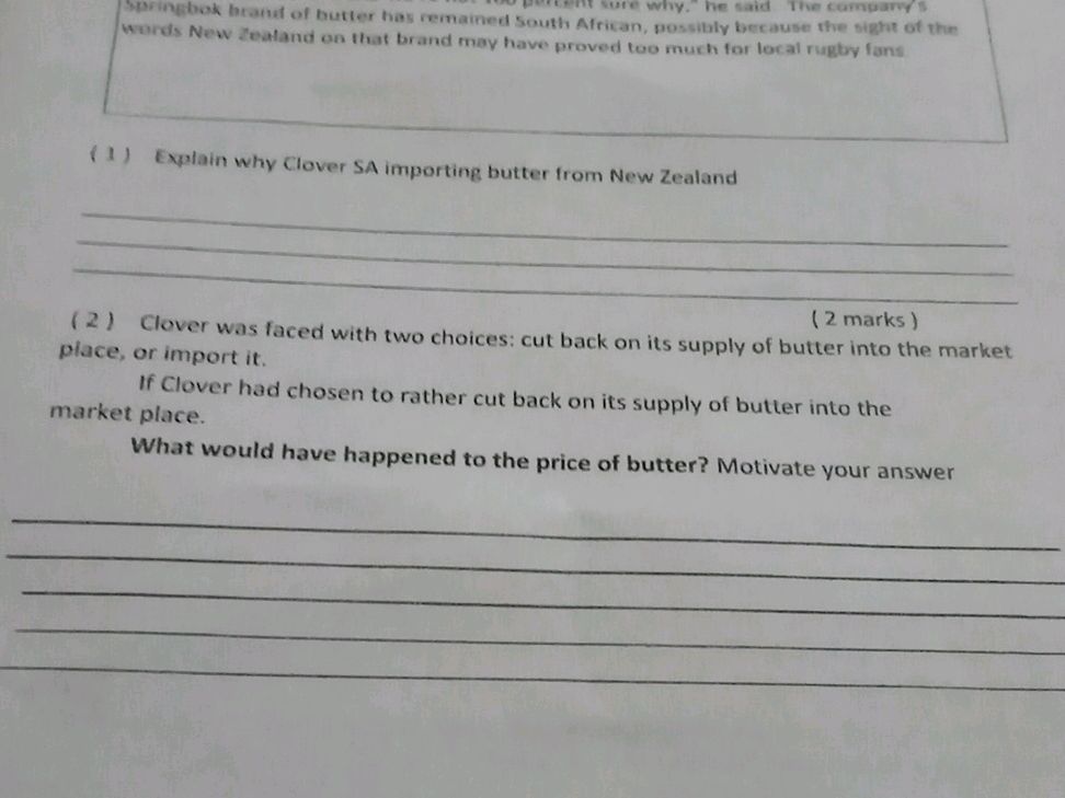 (1) Explain why Clover SA importing butter | StudyX