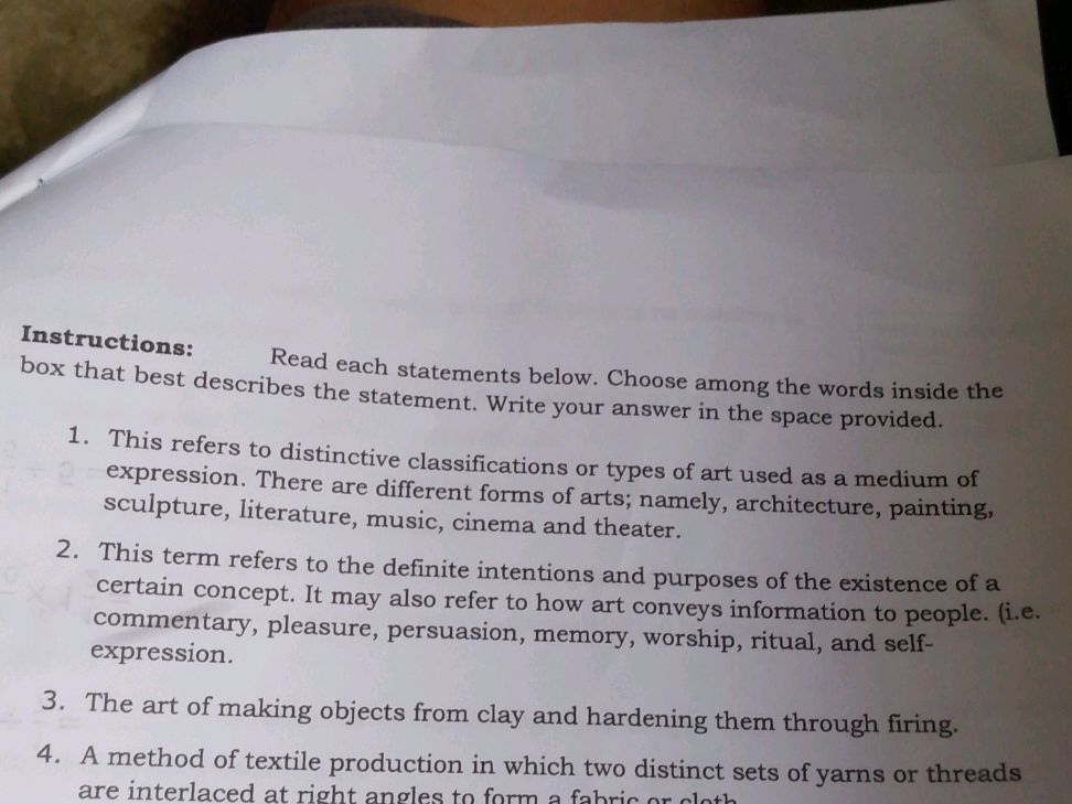 Instructions: Read each statements below. | StudyX