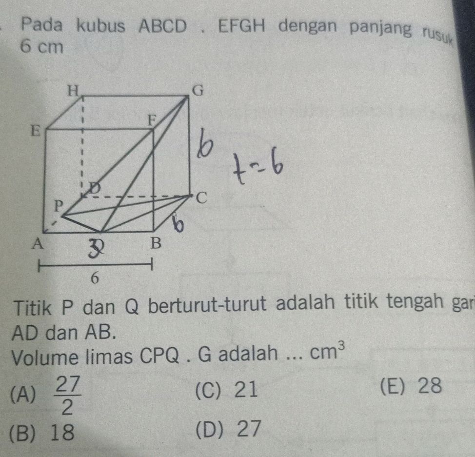 Pada kubus ABCD. EFGH dengan panjang rusuk 6 | StudyX