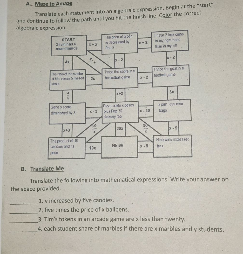 A. Maze to Amaze Translate each statement | StudyX
