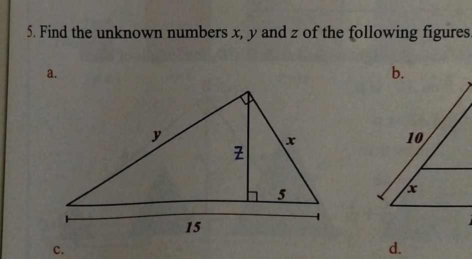 5. Find the unknown numbers x, y and z of | StudyX