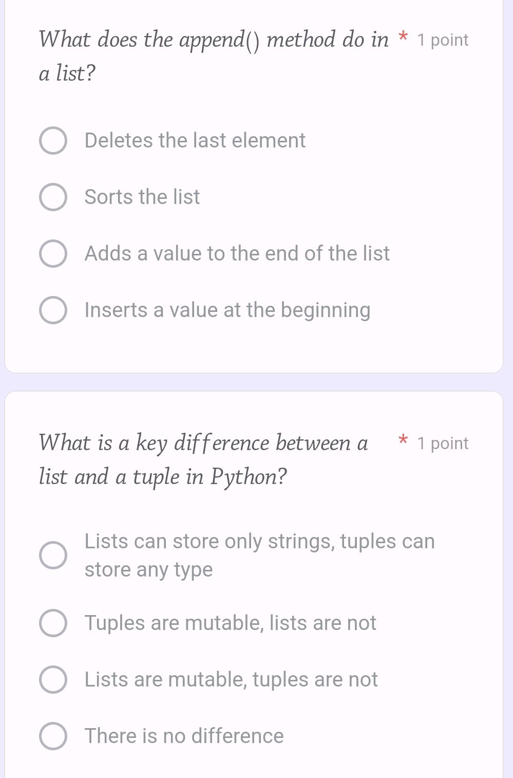 What does the append() method do in a list? | StudyX