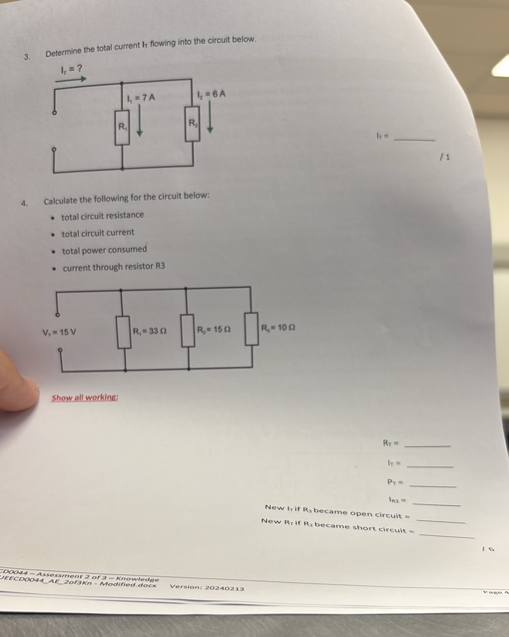 3. Determine the total current $I_T$ flowing | StudyX