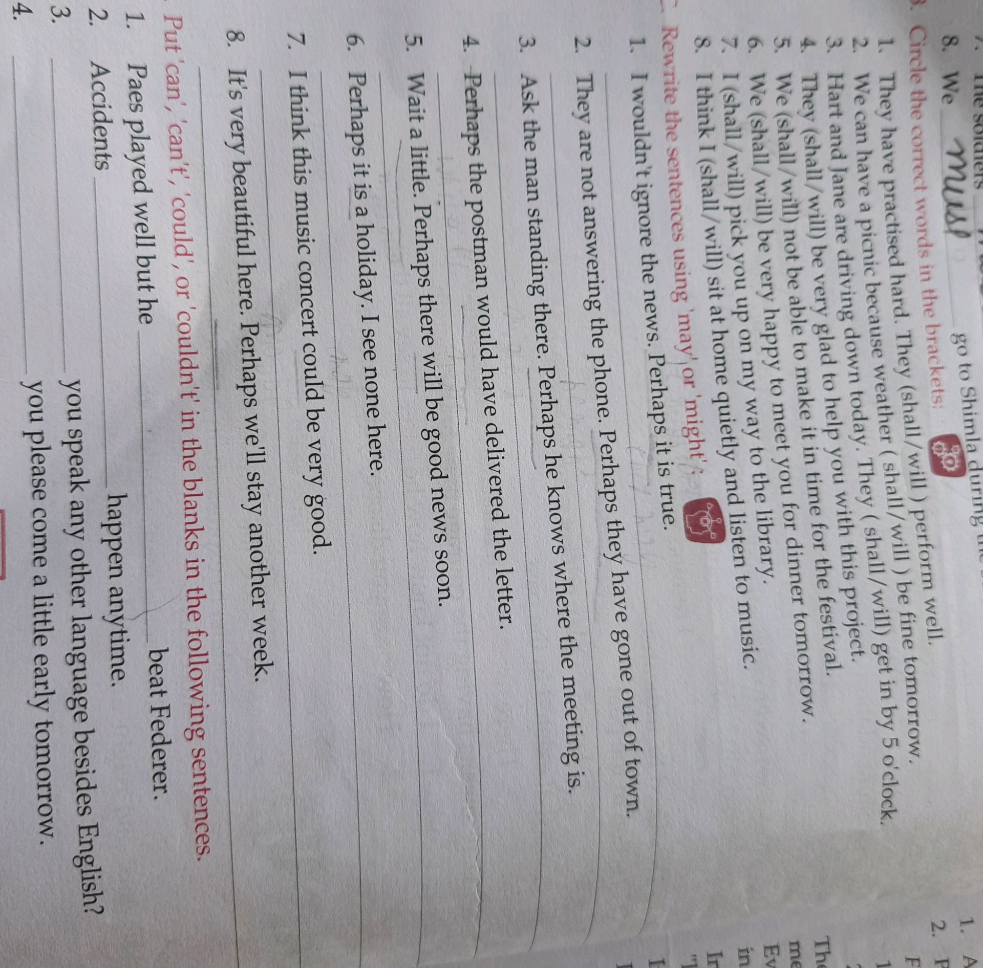 8. Circle the correct words in the brackets: | StudyX